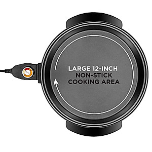 Chefman Electric Skillet - 12 Inch Round Frying Pan with Non Stick Coating, Temperature Control, Tempered Glass Lid, Cool-Touch Handles and Knob, Black
