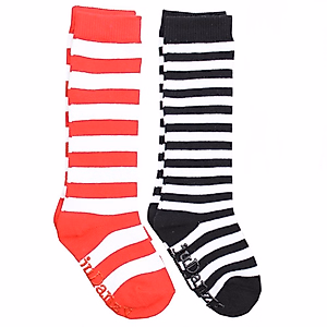juDanzy knee high tall socks with grips for babies, toddlers, and children (2-4 Years, Red/White & Black/White)…