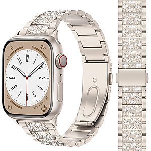 MARGE PLUS Compatible with Bling Apple Watch Band Women 38mm 40mm 41mm Series 9 8 7 6 5 4 3 2 1 SE, Upgraded Sparkle Replacement Bracelet iWatch Band, Diamond Rhinestone Stainless Steel Metal Strap
