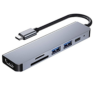 USB C Hub,6 in 1 Dual USB Type C Dock USB C SD TF Card Reader Splitter,USB3.0 Type C Hub Adapter for Notebook 4K Video