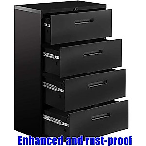 Aooppec Upgraded Version Stronger Large Metal Steel Lateral File Cabinet 4 Drawers with Lock, Heavy-Duty Filing Cabinet Lockable with Anti-Tilt Structure and 2 Keys for Home Office (Black)