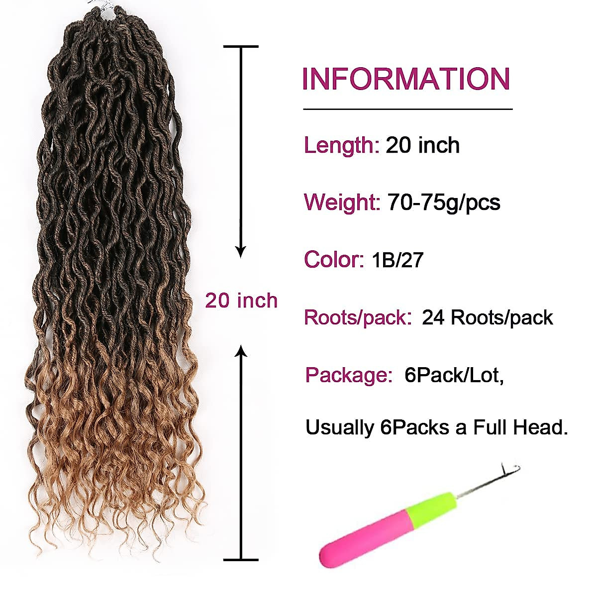 Goddess Locs Crochet Hair - 6 Packs 20 Inch Wavy Faux Locs Crochet Hair for Black Women, Ombre Faux Locs Crochet Hair with Curly Ends Synthetic Braids Hair Extensions (20Inch, T1B-27#)