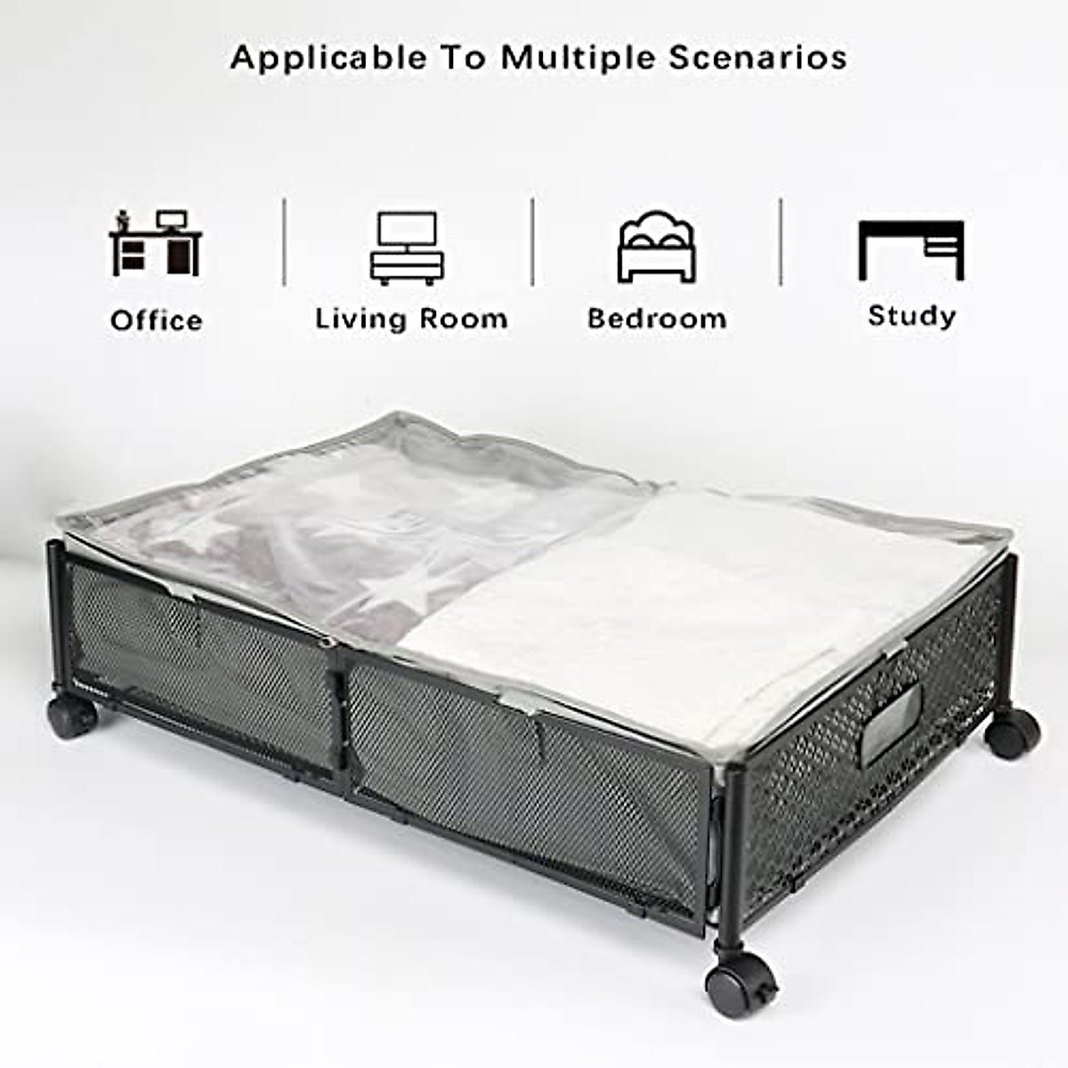 2PC Under Bed Storage Containers with Wheels,Metal Underbed Storage with Handle, Tool-free Assembly Foldable Under Bed Shoe Storage Organizer Bins Drawer for Bedroom Clothes Blankets Shoes ( Color : B