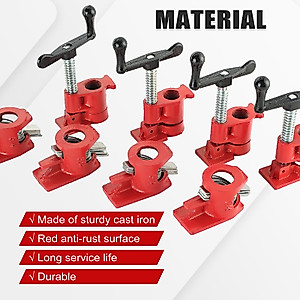 FLKQC Wood Gluing Pipe Clamp Set, Heavy Duty Cast Iron Quick Release Pipe Clamps for Woodworking, Pipe Clamps Quick Release for Woodworking, Carpentry, Home Improvement, and DIY Projects (6, 3/4")