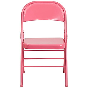 EMMA + OLIVER 2 Pack Bubblegum Pink Triple Braced & Double Hinged Metal Folding Chair