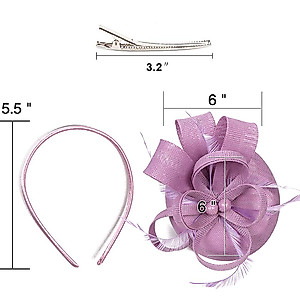 BUYITNOW Charming Feather Fascinators Headband Netting Mesh Hair Band for Wedding Cocktail Hat Party Derby Royal Banquet Light Purple