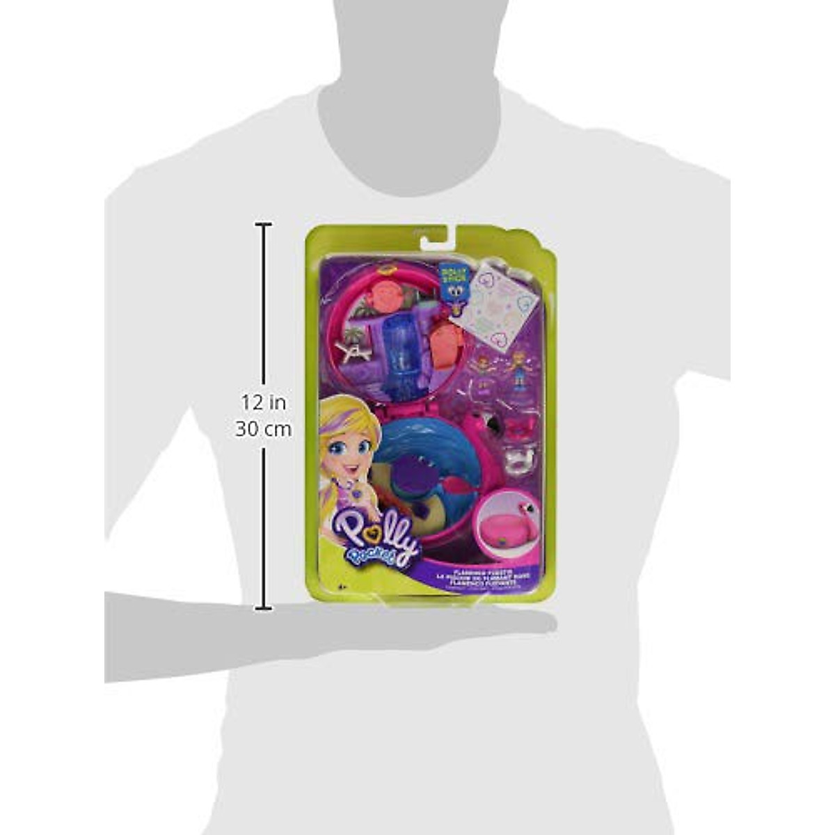 Polly Pocket Compact Playset, Flamingo Floatie with 2 Micro Dolls & Accessories, Travel Toy with Surprise Reveals