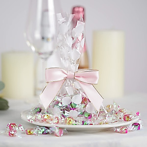 AIMUDI Pink Twist Tie Bows for Treat Bags 3.5" Premade Pink and Gold Bows for Crafts Pre-Tied Pink Bows for Baby Shower, Cello Bags, Wedding Favors, Gift Wrapping, Party Decorations, 50 Counts