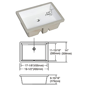 MEJE #T2014-19.5 Inch Rectangle Undermount Bathroom vessel Sink, Ceramic Lavatory Vanity Sink, White