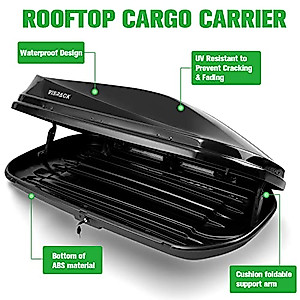 Cargo Box Waterproof Rooftop Cargo Carrier with Car Trunk Organizer Heavy Duty Roof Storage Box Hard Shell Rooftop Cargo Carrier Box Lockable Roof Luggage Storage Case 14 Cubic Feet (Black)