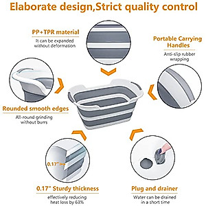 Goderewild Multipurpose Collapsible Pet Bathtub with Drainage Hole for Bathing/Shower, Portable Laundry Basket-Foldable Bathing Tub-Storage Organizer,Water Capacity 7.1 Gal/27L (Grey, 1)