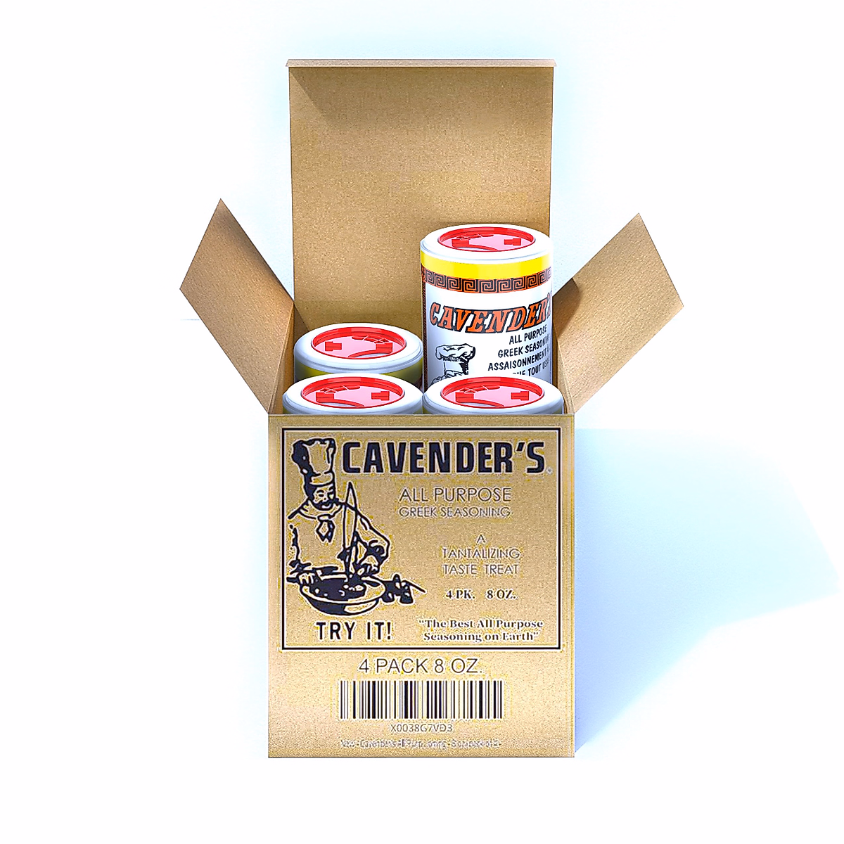 Cavender's All Purpose Greek Seasoning - 8 oz (pack of 4) and exclusive Cavender's Recipe 4 Pack box!!