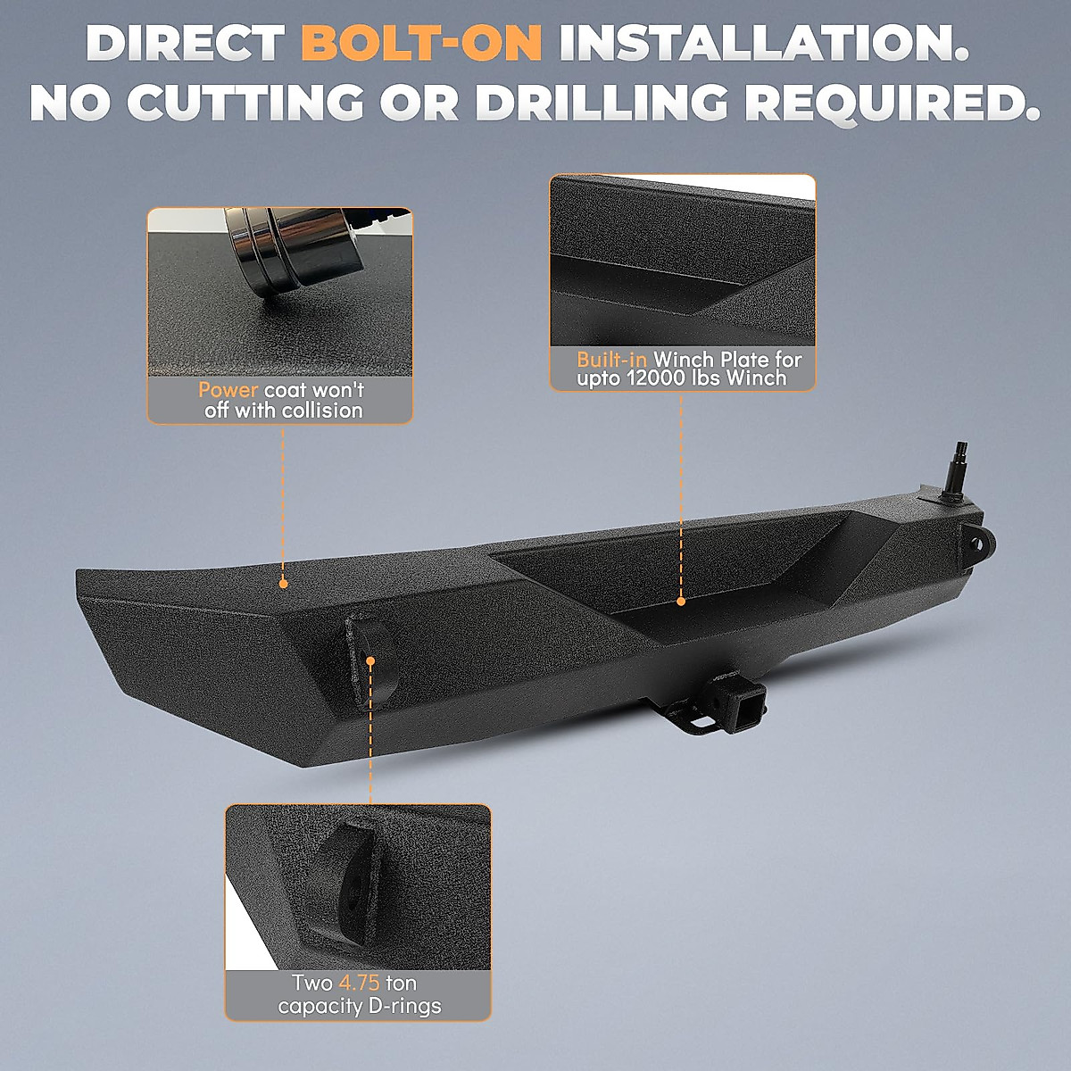 FINDAUTO Rront Bumper and Rear Bumper w/Tire Carrier Compatible for 2007-2018 for Jeep Wrangler JK with D-ring Winch Plate