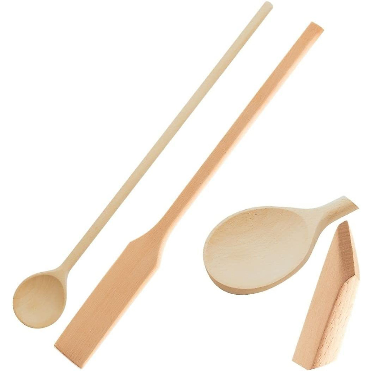 Mr.Woodware Wooden Kitchen Utensils- 24 Inch Long Handle Beech Wood Wok Spatula and Cooking Spoon - 2 in 1 Wooden Cooking Utensils Set for Mixing in Big Stock Pots Cauldron (Spoon & Spatula)