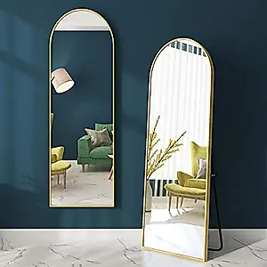 XKZG 64" x 21" Arched Full Length Mirror Floor Mirror with Aluminum Alloy Frame Full Body Mirror Stand Mirror Wall Mounted Mirror for Bedroom Living Room - Gold