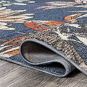 JONATHAN Y CTP202A-8 Giglio Modern Botanical Flower Indoor Area-Rug, Contemporary, Floral, Tropical Easy-Cleaning,Bedroom,Kitchen,Living Room,Non Shedding, Blue/Orange/Cream, 8 X 10