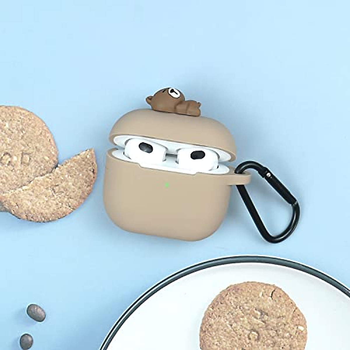 Wonhibo Cute Bear Airpods 3rd Case Cute 2021 Generation, Kawaii Animal Cover for Apple Airpod 3 Gen with Keychain