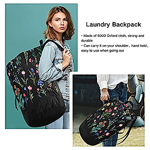 Kigai Wildflowers Travel Laundry Bag Waterproof Durable Large Laundry Backpack with Handles and Drawstring Closure Machine Washable Dirty Clothes Organizer Storage Bag Laundry Hamper