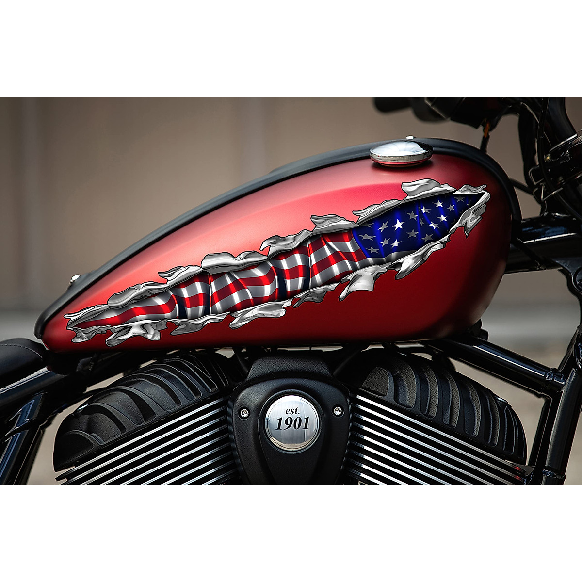 US Flag Car Vinyl Decal, US Pride Car Graphics, American Flag Car Wrap, USA Flag Ripped Metal Full Color Car Design, Patriotic Car Sticker (25x135)