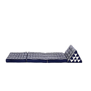 Leewadee - Comfortable Japanese Floor Mattress - Thai Floor Bed with Triangle Cushion - Futon Mattress - Thai Massage Mat, 67 x 21 inches, Blue White, Kapok Filling