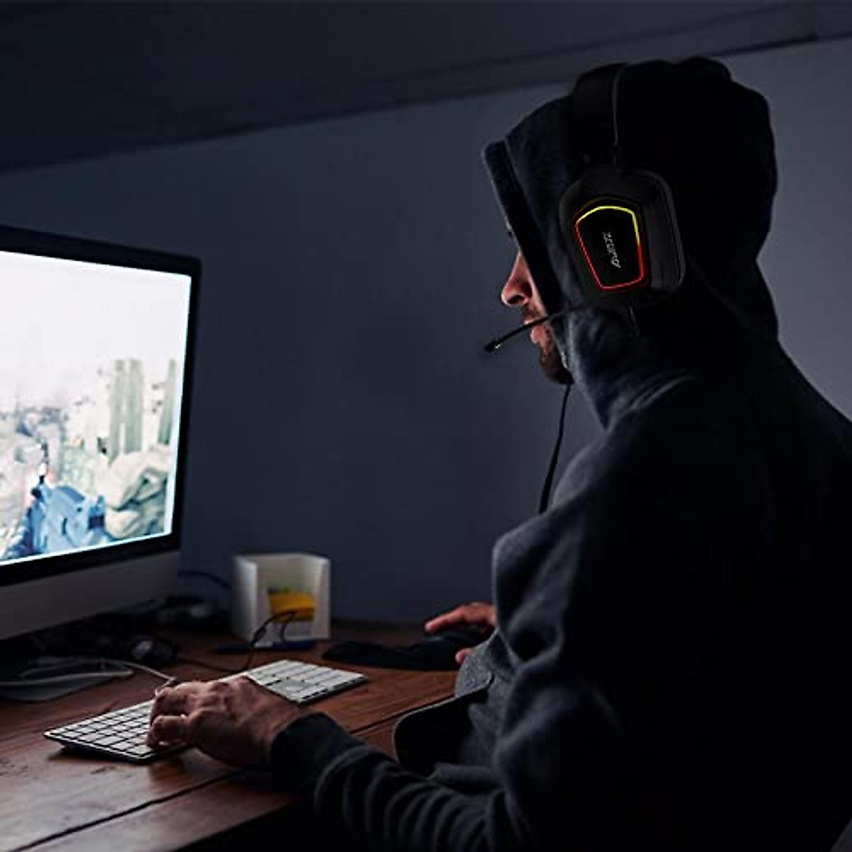 NACODEX Black Wired Gaming Headset and RGB Gaming Headphone Stand with 3.5mm AUX & 2 USB Port, Touch Control 10 Lighting Mode Headset Holder