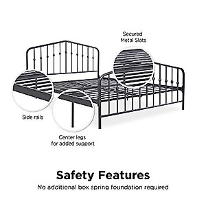 Novogratz Bushwick Metal Bed with Headboard and Footboard | Modern Design | Queen Size - Grey