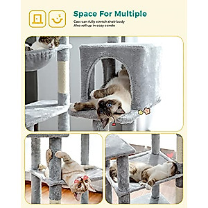 PETEPELA Cat Tree for Large Cats, 56.3" Multi-Level Cat Tower with Sisal Scratching Posts, Super Large Hammock(20"x17") and Top Cat Perch for Heavy Cats, Grey