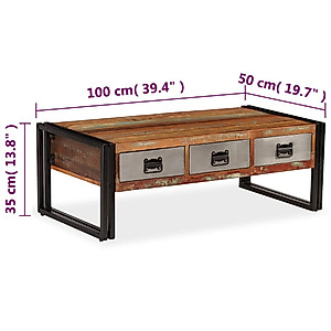 QJBSAVVA Coffee Table with 3 Drawers Solid Reclaimed Wood 39.4"x19.7"x13.8",Entrance Table Tray Tables Center Table Low Table Suitable for Meeting Rooms, Reception Rooms, Offices