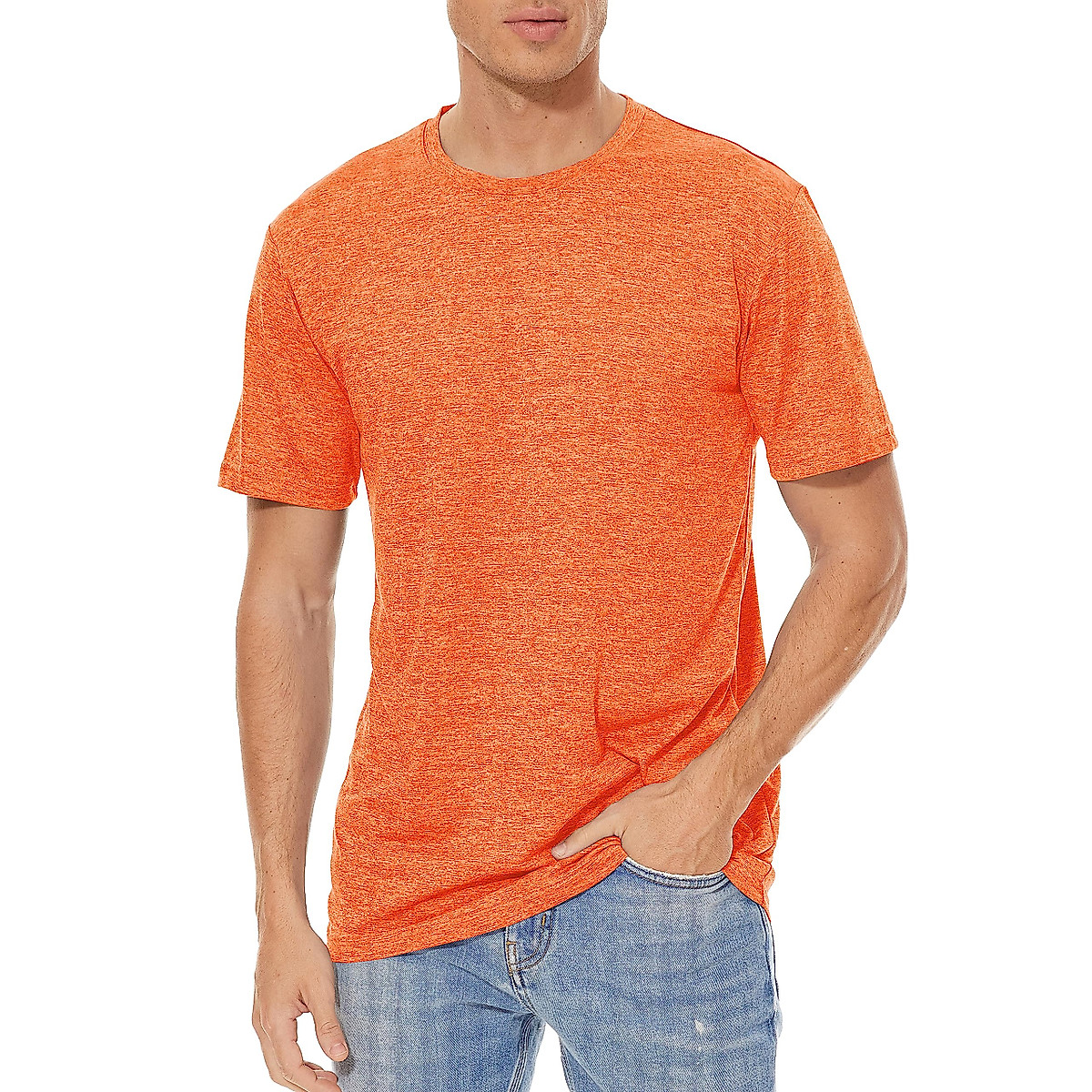 TACVASEN Gym Shirts Men Short Sleeve Workout Running Crew Neck Summer Shirts Athletic Shirts for Men Dry Fit Tshirt Shirts for Men Light Orange