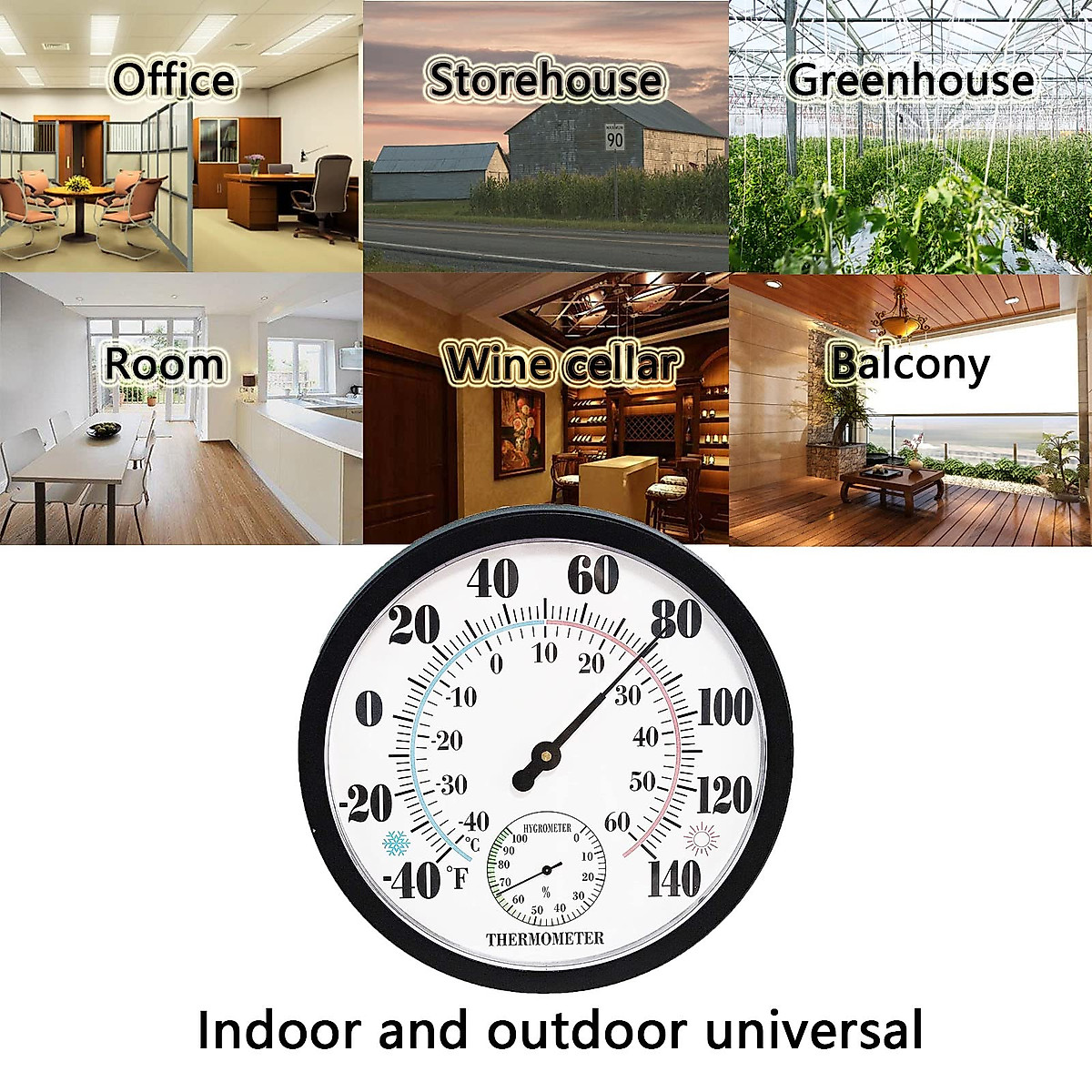 Indoor Outdoor Thermometer Hygrometer Large Wall Decor, 10 Inch Outdoor Thermometers for Patio Garden, Waterproof No Battery Needed Wall-Mounted Thermometers-White