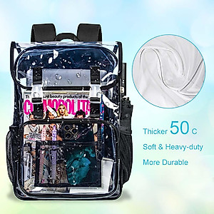 FTJCF Clear Backpack, Stadium Approved Transparent Bookbag, Heavy Duty PVC See Through Backpack - Black