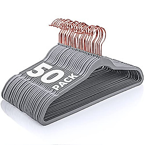 Jersow Velvet Hangers 50 Pack, Non-Slip Velvet Hangers with 360 Degree Swivel Hook, Space Saving Felt Hangers Heavy Duty Enough for Suit Hangers, Coat Hangers, Dress Hangers, Skirt Hangers (Grey)