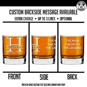 Personalized Etch 11oz Custom Whiskey Glass, Whiskey Gifts for Men, Bourbon Glass Engraved, Birthday Gifts for Men Dad Husband Groomsmen Gifts, Customized Monogram Gifts, Halpert