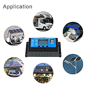GCSOAR PWM Solar Charge Controller 10A 12V 24V Auto Work Max PV Solar Panel 100W/300W Solar Regulator with Dual 5V USB Ports LCD Display Overload Protection Timer Setting ON/Off (GC1024)