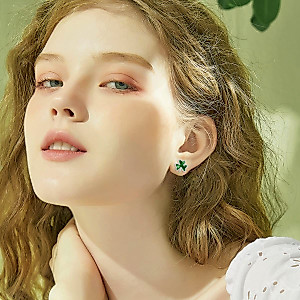 Pytali Sterling Silver Green Shamrock Earrings for Women Clover Earrings St.Patrick's Day Gift for Girlfriend Wife Good Luck Earrings Irish Earrings