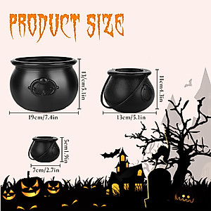 5 in 1(8.5", 5.5", 3pcs 2.8") Package Plastic Cauldron and Black Witches Cauldron,Halloween Decor Black Hanging Cauldron Candy Bucket for Holiday Trick or Treat Party and Patrick’s Day Decor