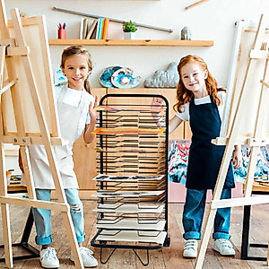 Qilery 2 Pack Art Drying Rack 25 Removable Shelves Mobile Paint Drying Rack Classroom Mobile Art Storage Rack with Wheels for Perschool Artwork Studios,15.7 D x 15.7 W x 35.4 H(Black)