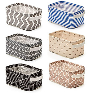 EZOWare 6 Pcs Small Foldable Storage Bins Baskets, Collapsible Linen Canvas Fabric Organizer Containers with Handles for Bathroom Toys Nursery Kids Toddlers Home and Office - Multi, 10 x 6.5 x 5 inch