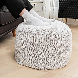 Asuprui Pouf Ottoman Unstuffed Pouf Ottoman Foot Rest No Filler Soft Fur Foot Stool 20x20x12 Inches Fuzzy Chair Floor Pouf Chair Foot Rest with Storage for Living Room Bedroom Snow Coffee Pouf Cover