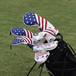 Craftsman Golf Red/White/Blue USA Flag Driver Fairway Wood Hybrid Cover Headcover Blade Mallet Putter Cover (3pcs (D+F+H))