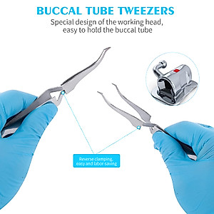 ANNWAH 3 Pieces Dental Reverse Action Tweezers - Orthodontic Bracket Placer Cross Locking Tweezer Dental Buccal Tube Tweezer De Bonding Tweezers