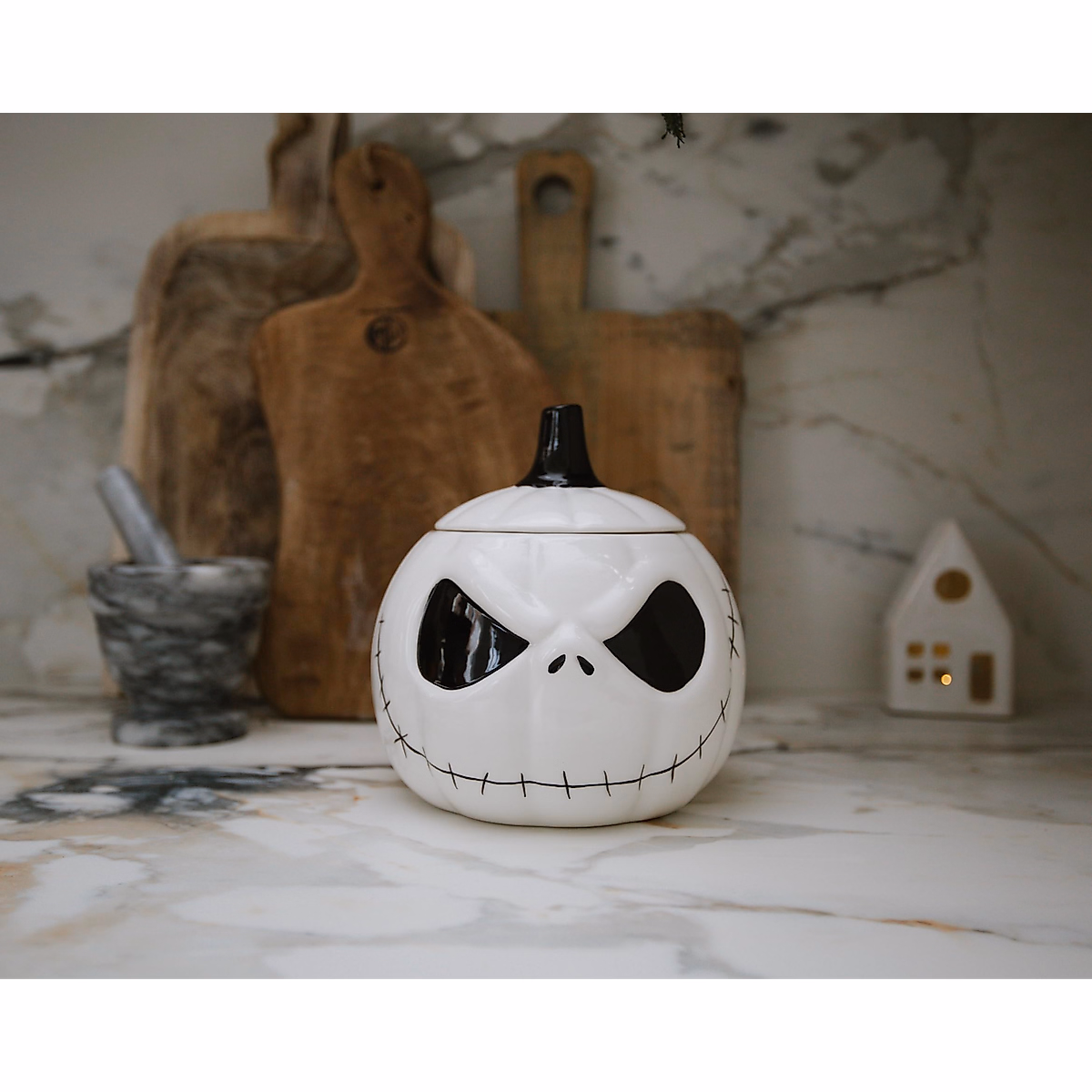Disney Nightmare Before Christmas Jack Figural Cookie Jar or Candy Jar | Cute Ceramic Housewarming Gifts For Men and Women And Kids | Official Licensee | 1 Set