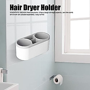 Hair Dryer Holder Wall Mounted Innovative Multifunctional Comb Stand with Stickers Hook Toilet Bathroom 4 Compartments Organizer for Home Hotel (Grey)
