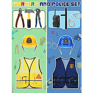 Hungdao 6 Sets Kids Dressing up Costumes, Toddler Dressing up and Pretend for Age 6-10 for Dress up Police,fireman, Doctor,construction Worker, Chef and Explorer