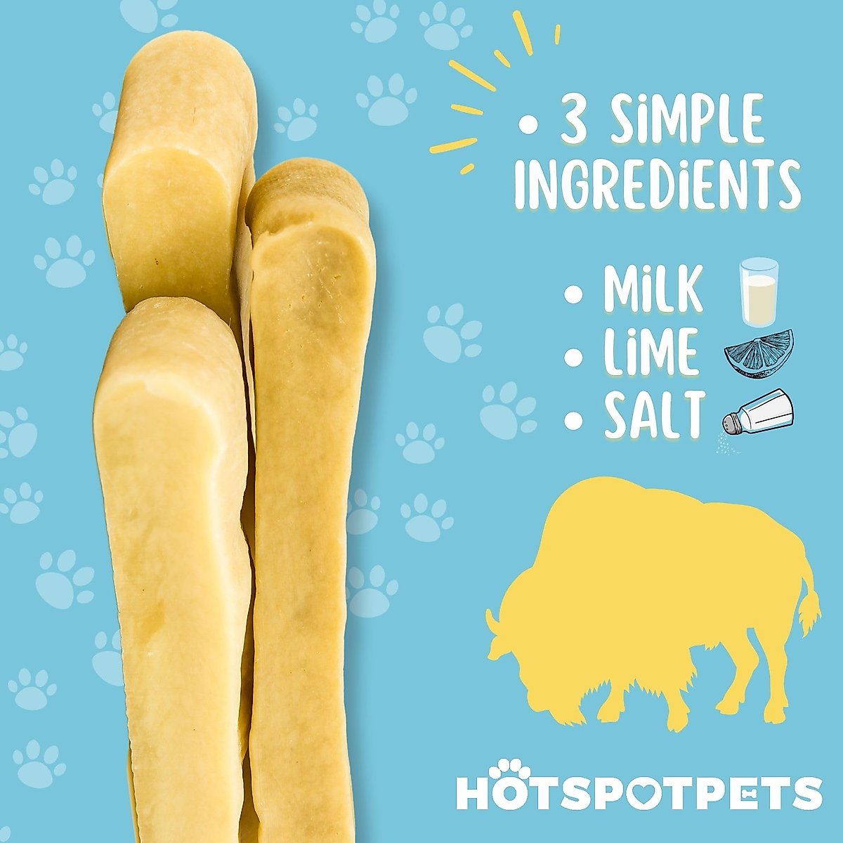 hotspot pets Large Himalayan Yak Cheese Dog Chew - 3 Count Thick Rawhide Free Yak Cheese Chews, Long Lasting Dog Chew Stick for Agrgressive & Power Chewers