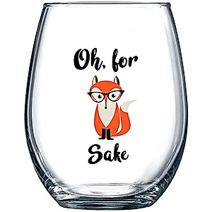 Oh, For Fox Sake 15 oz Stemless Funny Glass - Unique Themed Birthday Gifts For Men, Women, Him or Her - Perfect Idea For Office Coworker and Best Friend