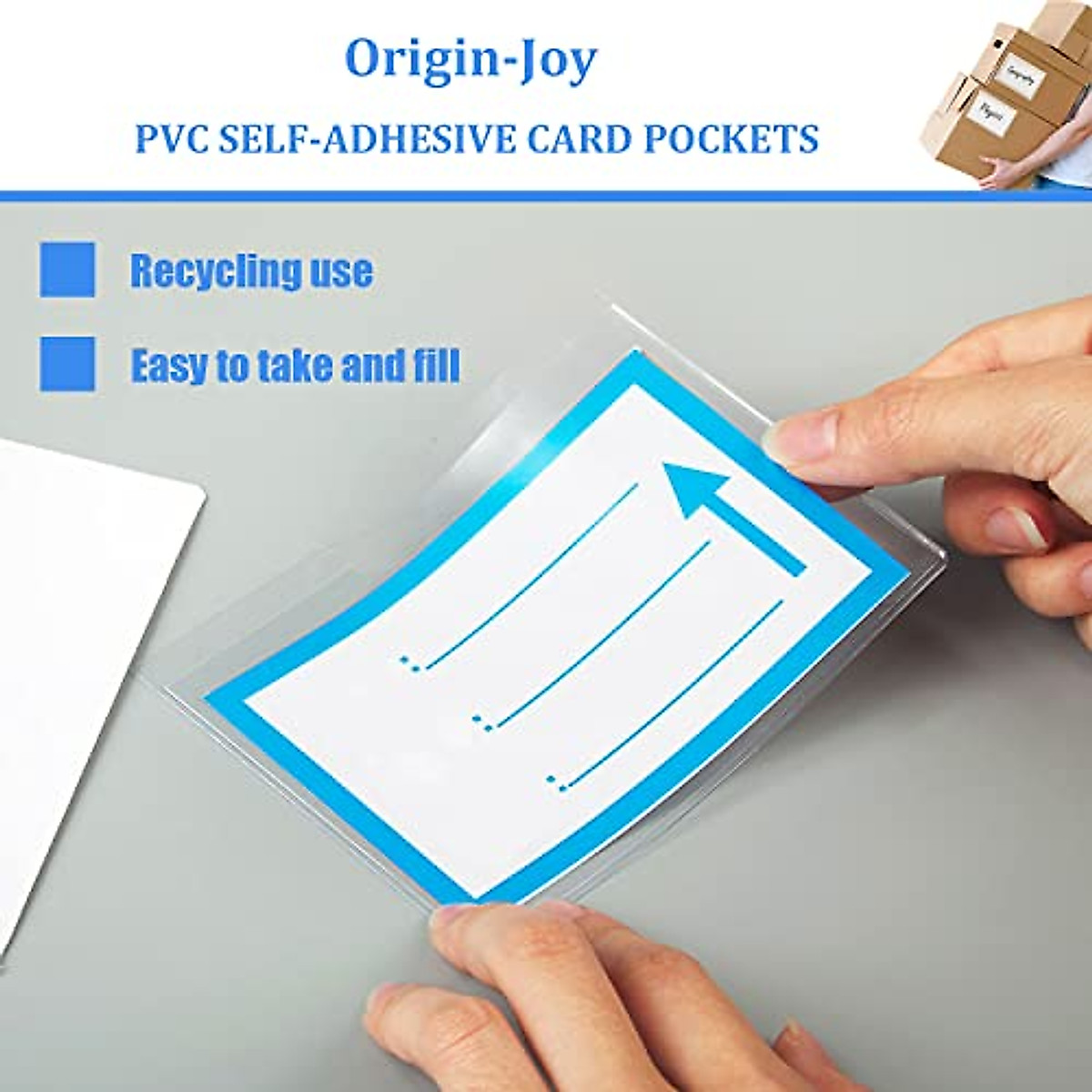 Origin-Joy 50 PCS Self-Adhesive Index Label Pockets, Clear Plastic Peel & Stick Card Holders with Top Open for Loading (2.5 x 1.5 inch)