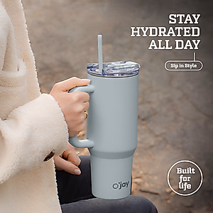 O'JAY Insulated 40oz Tumbler with Handle and Straw Lid - 100% Leak-Proof - Cupholder Friendly Travel Mug - Stainless Steel Insulated Tumbler with lid and straw - Gifts for Women Men Him Her.
