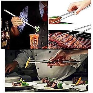 2 PCS 12 Inch Tweezer Tongs,Stainless Steel Tweezers Tongs,Kitchen Cooking Tweezer Tongs with Precision Serrated Tips for Baking Decorating Beauty & Sea Food