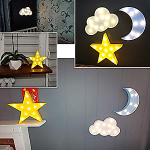 AUSAYE 3PCS Decorative LED Night Lights Crescent Moon Star Cloud Lamp Sign Light Room Decor Night Light for Baby Kids Children Adults Gifts